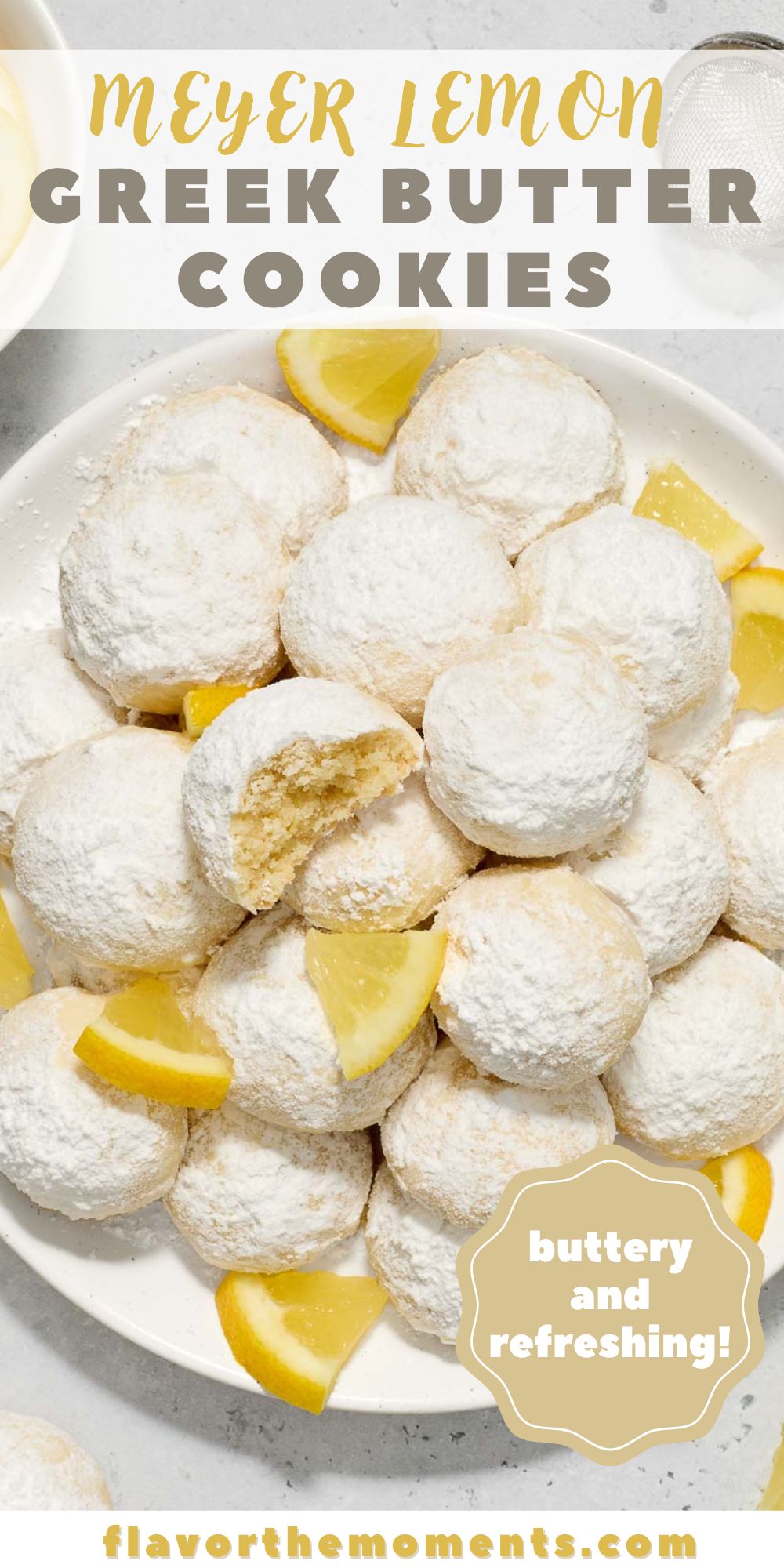 Meyer Lemon Greek Butter Cookies (Kourabiedes) - Flavor the Moments